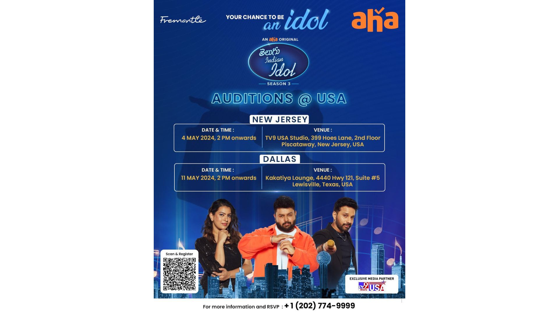 Aha Telugu Indian Idol Auditions Date in US