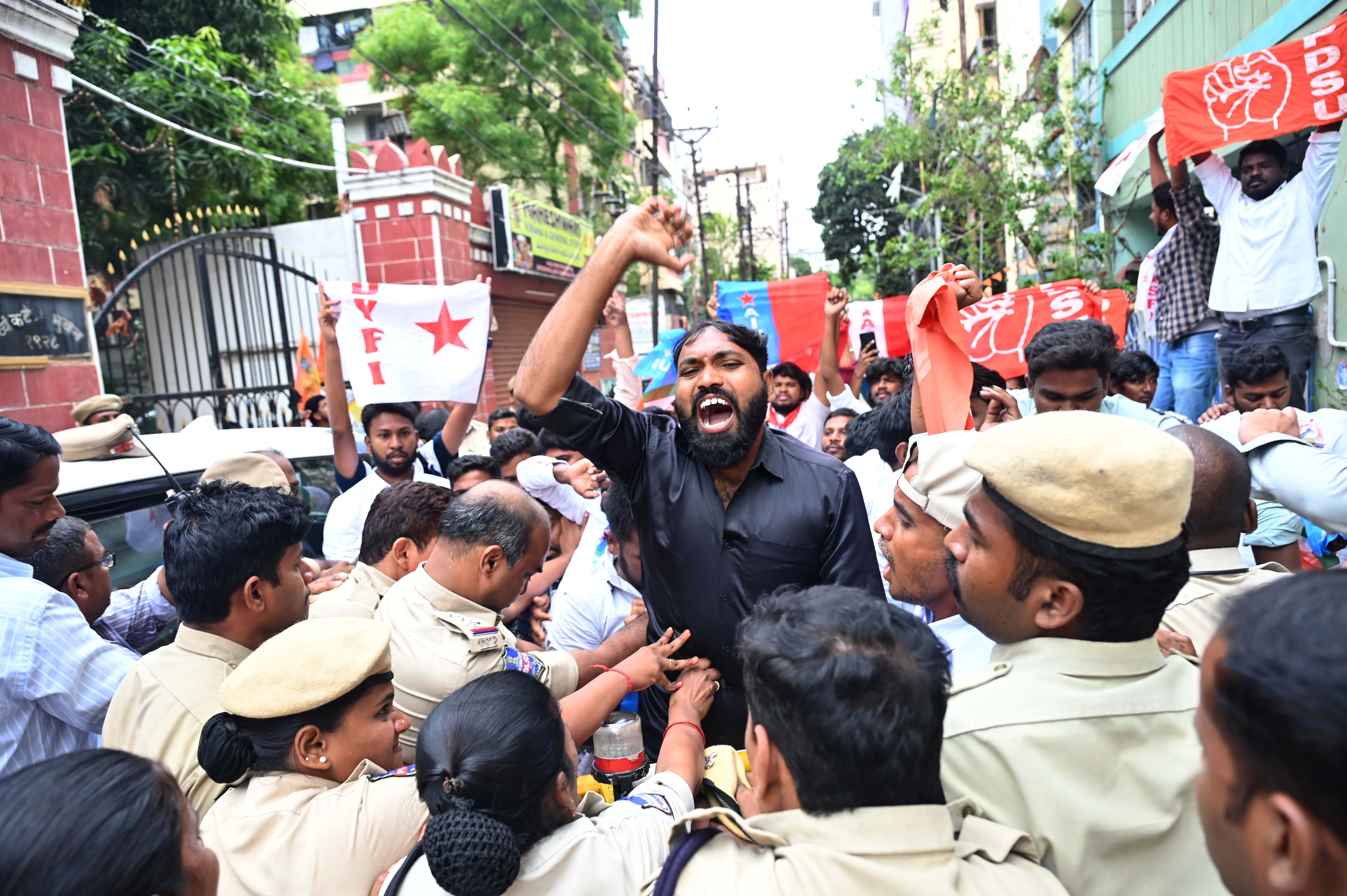 Student Bodies Protest at Kishan Reddy's House, Press for Cancellation ...