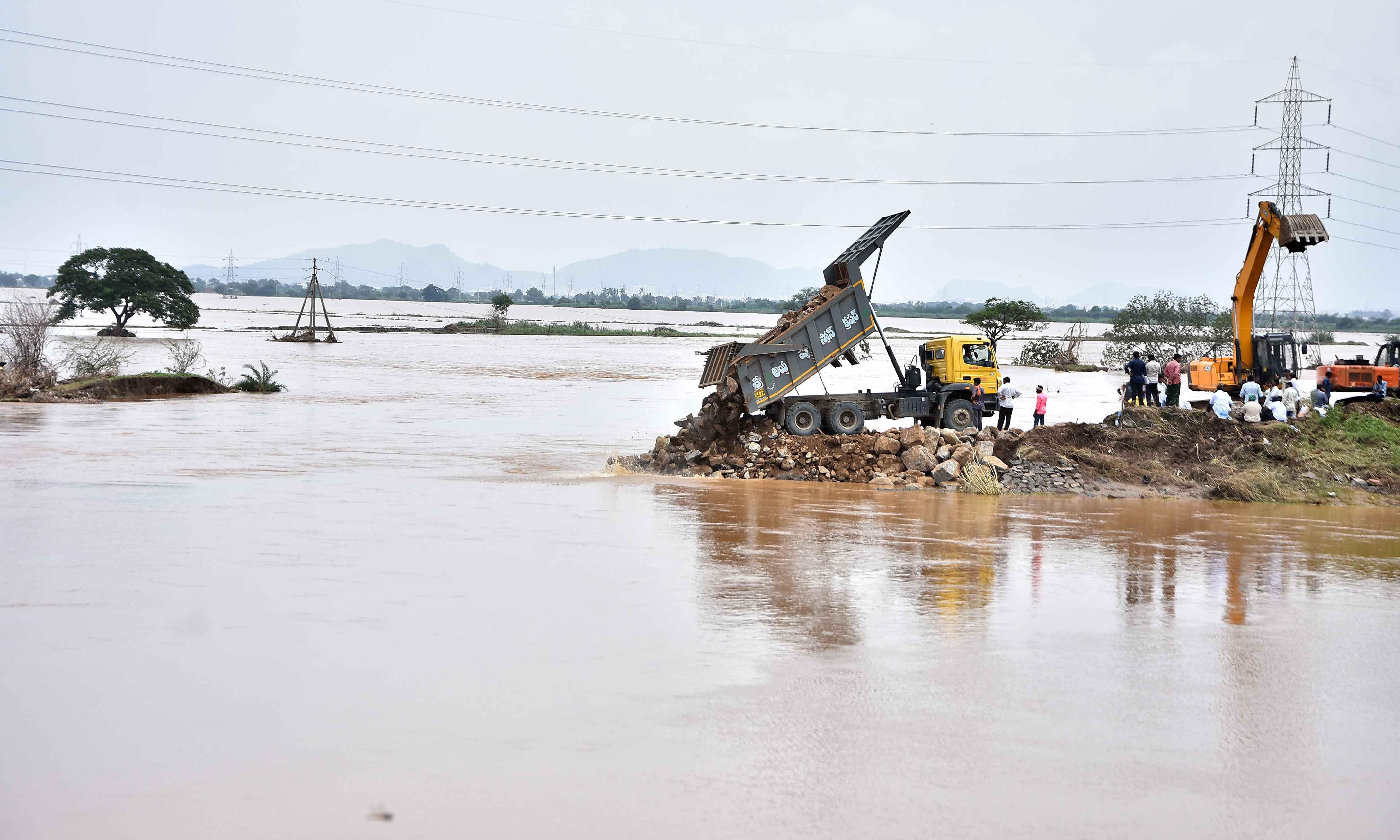 Indian Army at Work to Fill Third Breach to Budameru Rivulet