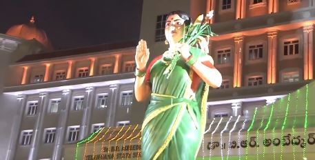 Revanth Reddy unveils newly designed Telangana Thalli statue at Secretariat