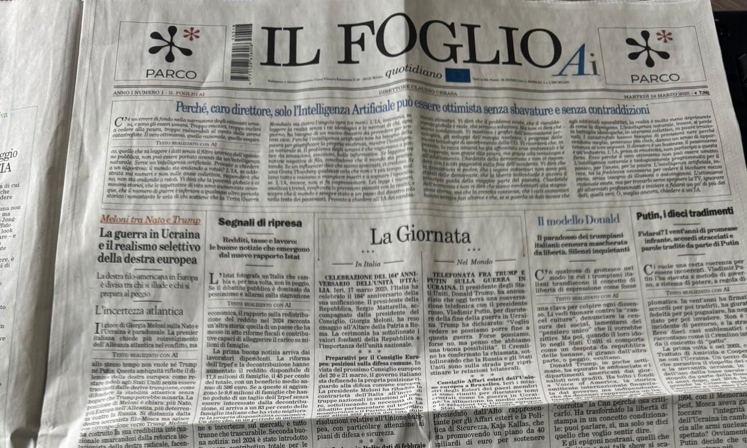 Italian Newspaper Il Foglio Makes History, Publishes World's First AI ...