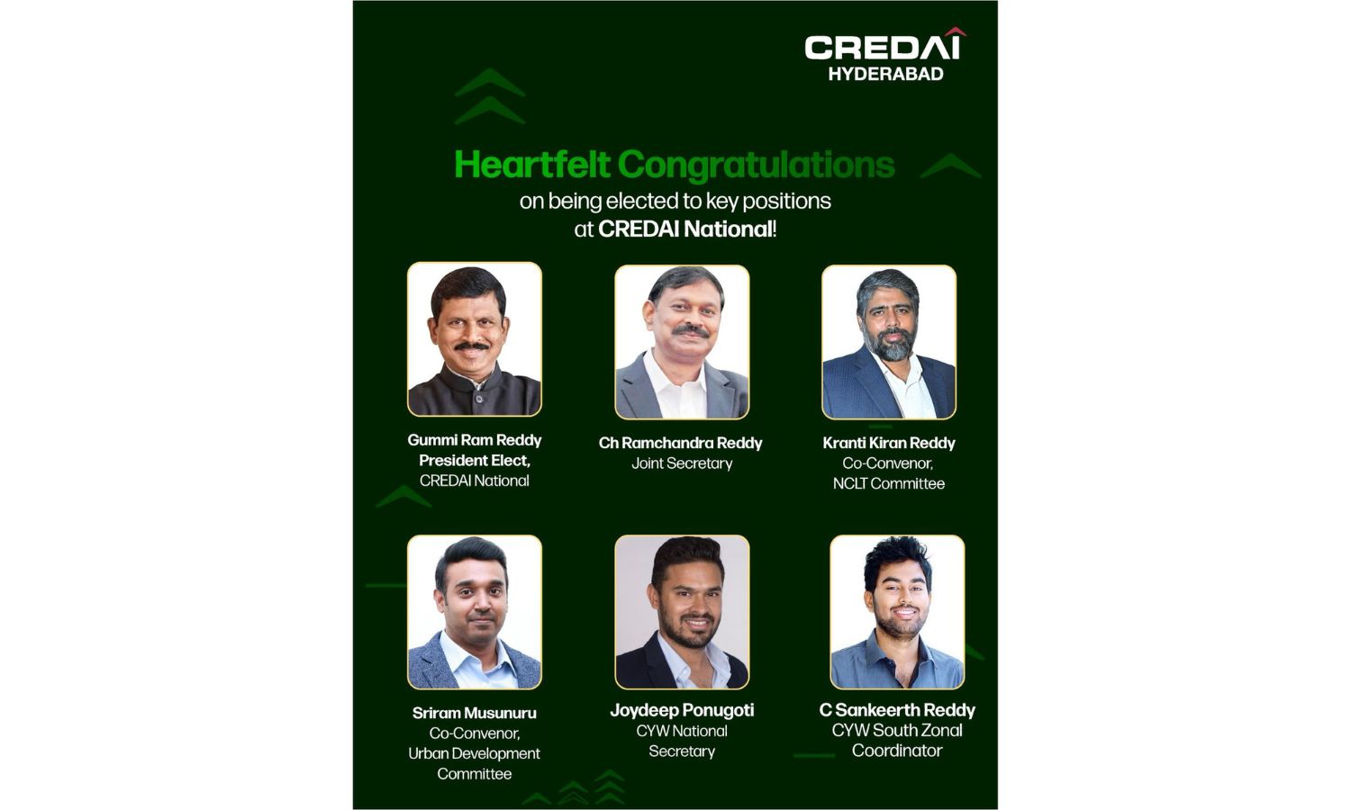CREDAI Hyderabad Members Entrusted With Key Roles At National Level
