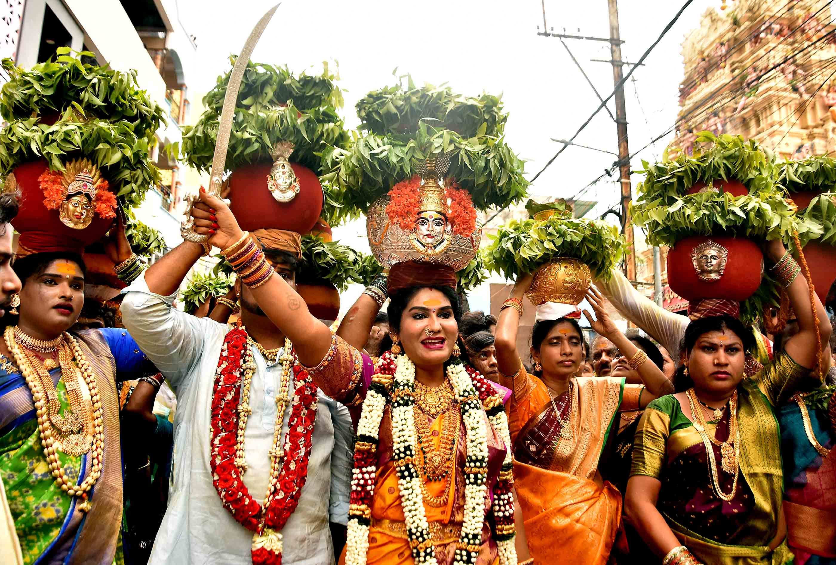 Bangaru Bonalu from Telangana offered to deity of Indrakeeladri