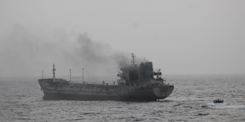 INS Tabar Rescues Oil Tanker Hit by Fire in Gulf of Oman