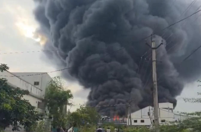 Watch: Fire Erupts at Godown in Eluru, Sparks Panic