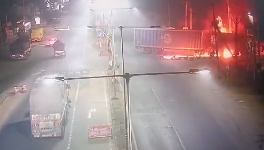 Driver Burnt Alive As Container Vehicle Catches Fire After Crash Near ...
