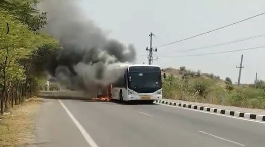Air India Bus Gutted in Fire on Hyderabad Outer Ring Road