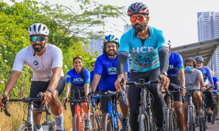 Hyderabad: 250 Cyclists From HCR Form Rs Symbol To Cut On Fuel Use