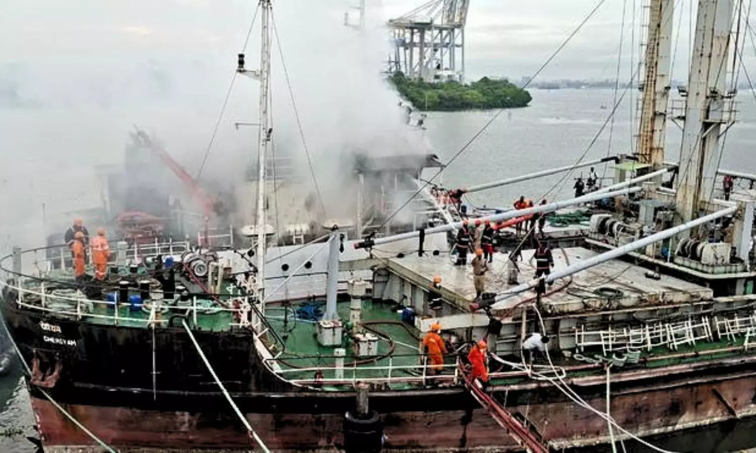 Cargo Barge Docked at Private Yard in Kochi Catches Fire